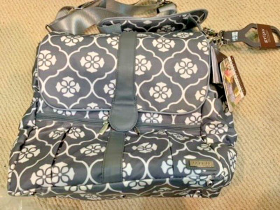 JJ Cole Backpack Diaper Bag, Gray Floret black inside Lining pocket ...
