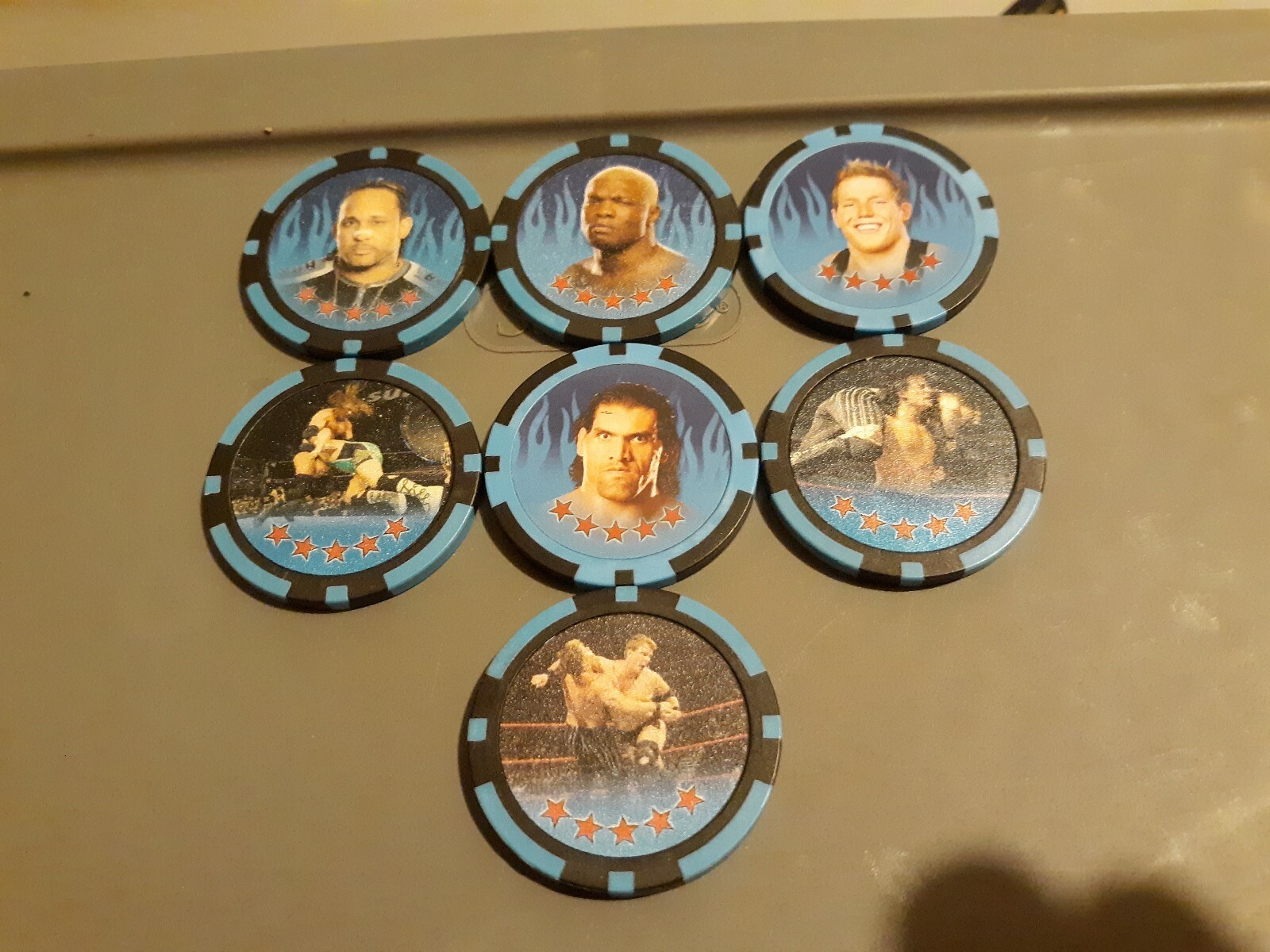 Lot of 7 Topps WWE Wrestling Power Chipz BLUE CM PUNK CENA TRIPLE H ...