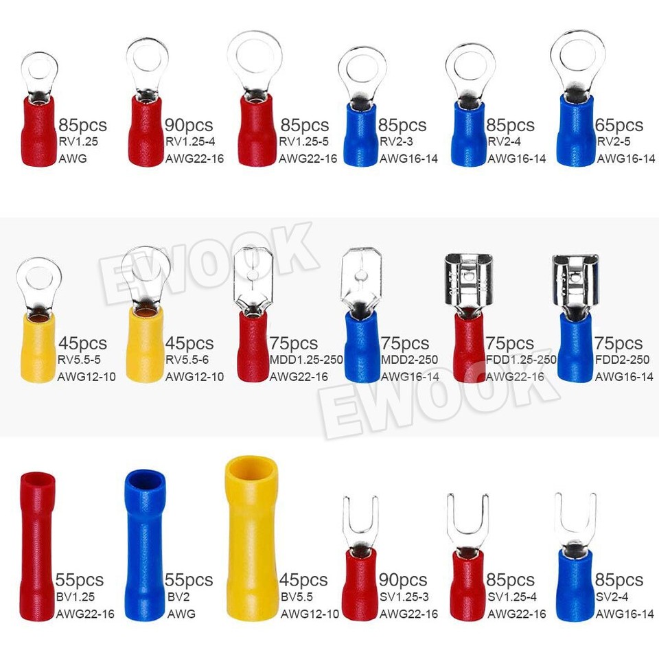 1300X Terminals Electrical Wire Connector Kit Assorted Insulated Crimp ...