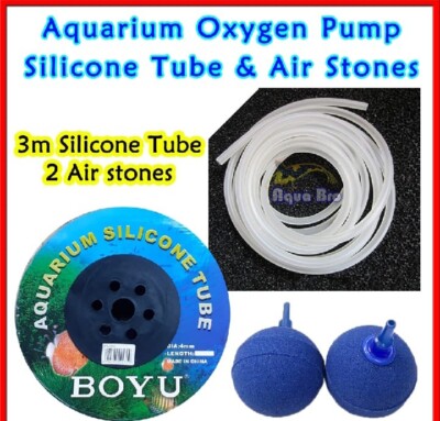 Aquarium Oxygen Pump Air Tube 3m Silicon Hose and 2 Air Stone Fish Tank ...