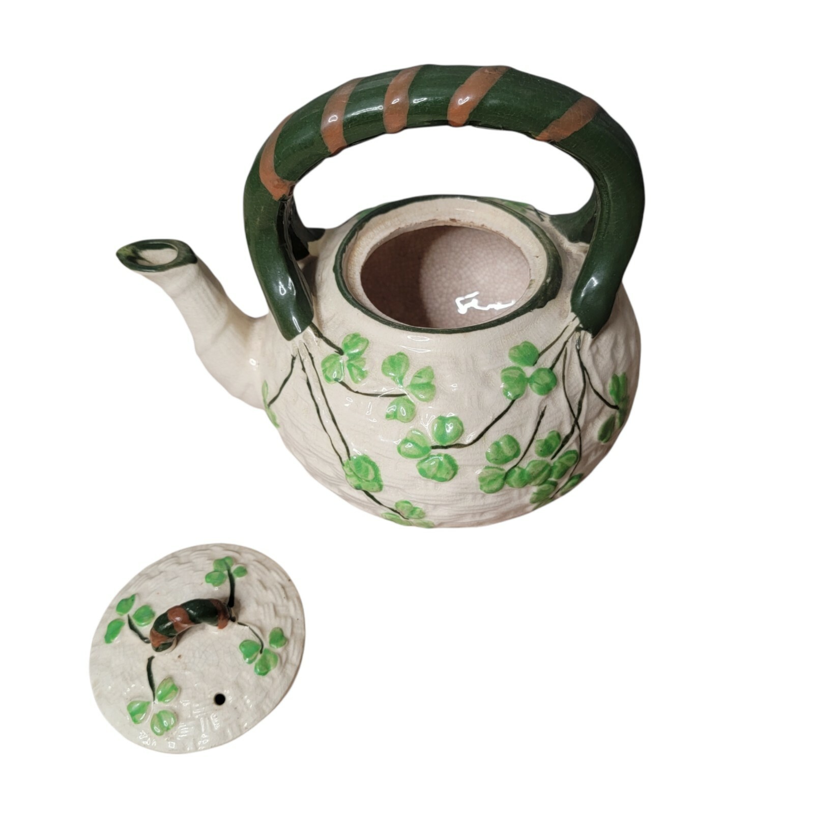 Vintage Irish Porcelain Basketweave Shamrock Teapot Tea Kettle With Lid ...