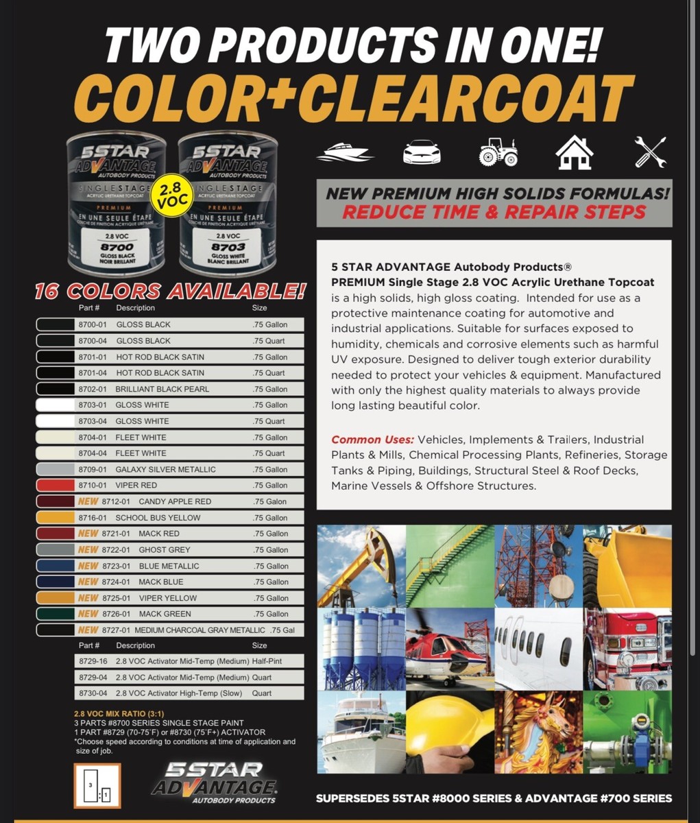 5 Star Automotive Paint GMC U8555 Black Single Stage Acrylic Urethane ...
