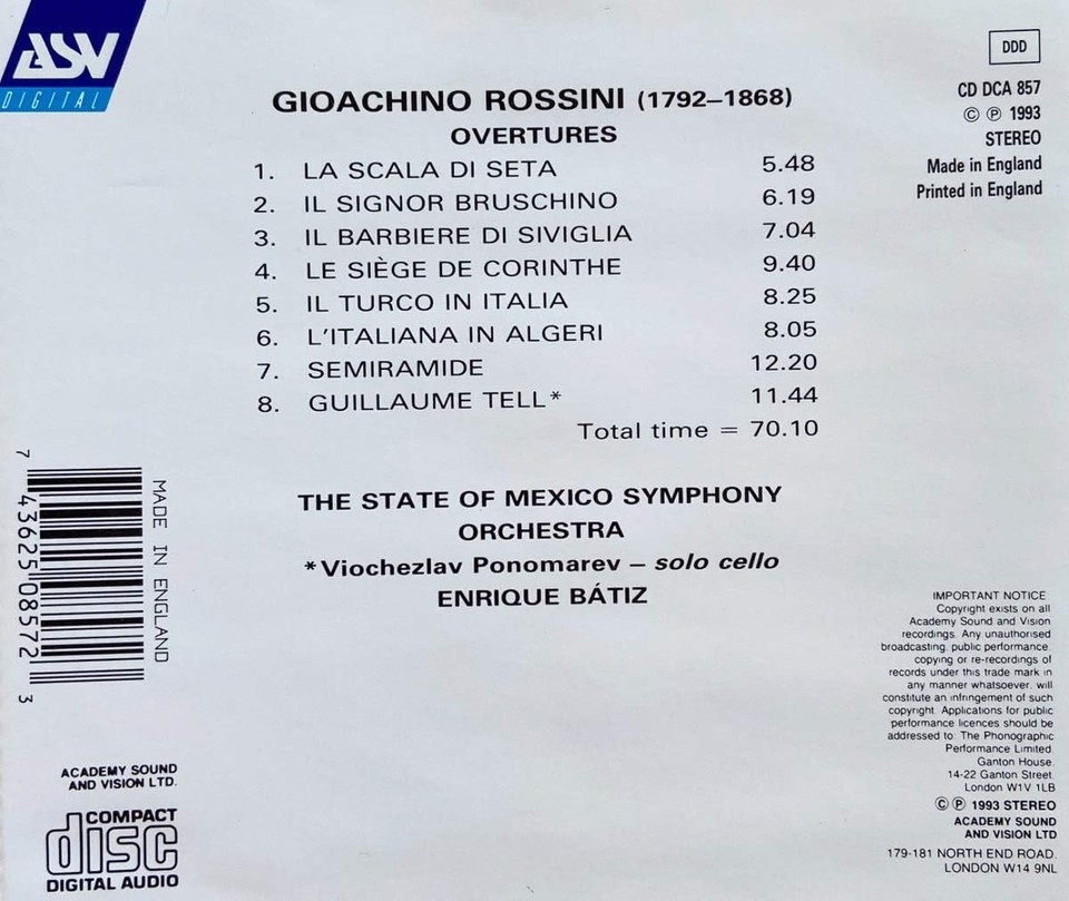 Mexican State Symphony Orchestra Rossini (CD) Album (US IMPORT ...