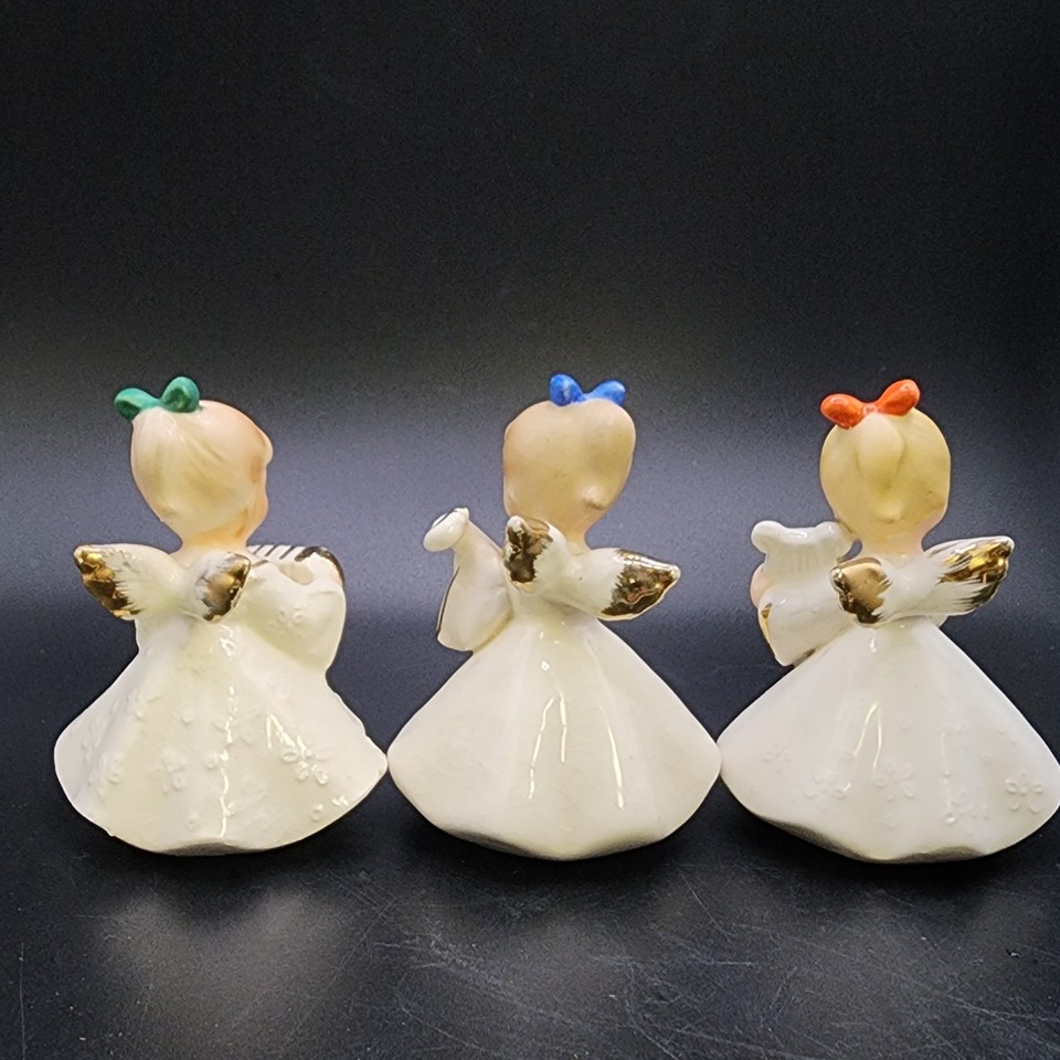 3 X Vintage Christmas Napco Angels Playing instruments Japan C6351 Rare ...