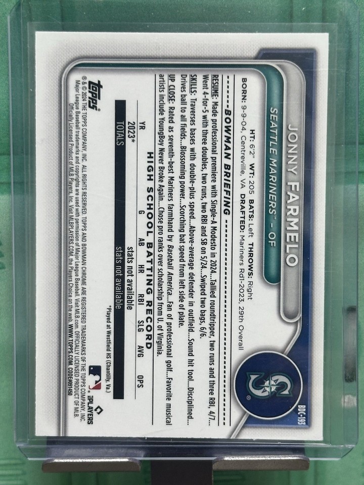 2024 Bowman Draft Chrome Jonny Farmelo Green Grass Refractor /99 ...