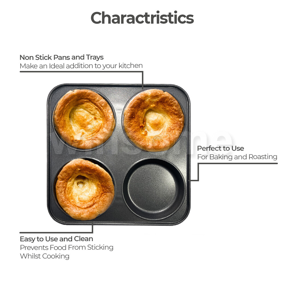 Baking Tins Yorkshire Pudding Baking Tray 4 Cup Non-Stick Cupcake ...
