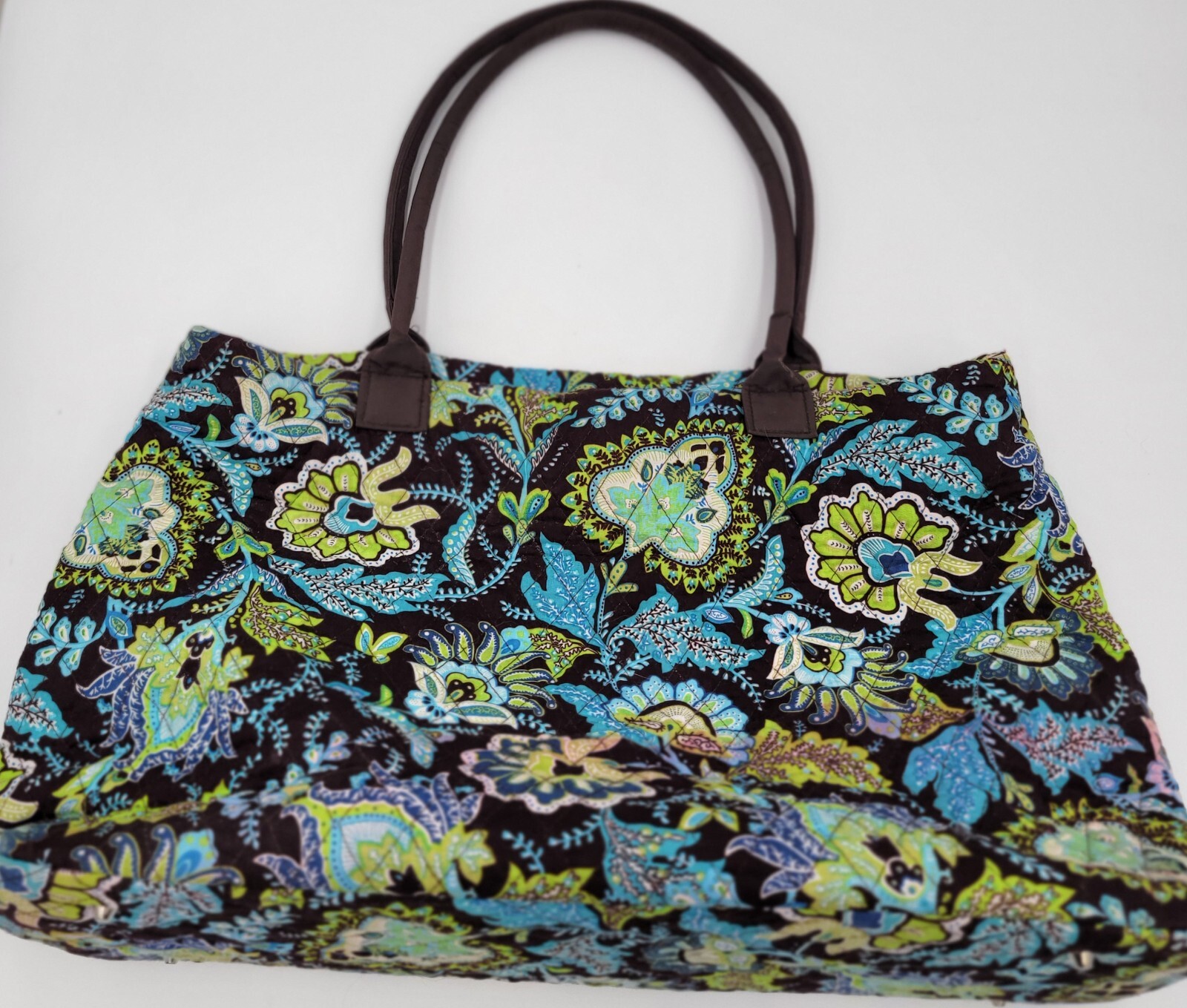 Belvah Quilted Blue Brown Green Floral Bag Lined Brown White Check 6"× ...