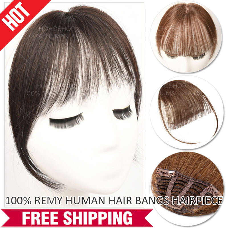 Thin Neat Air Bangs Clip In Remy Human Hair Hairpiece Extensions Front ...