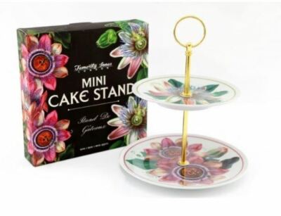 VINTAGE STYLE BOTANICAL FLORAL 2 TIER CAKE STAND WITH HANDLE NEW IN BOX ...