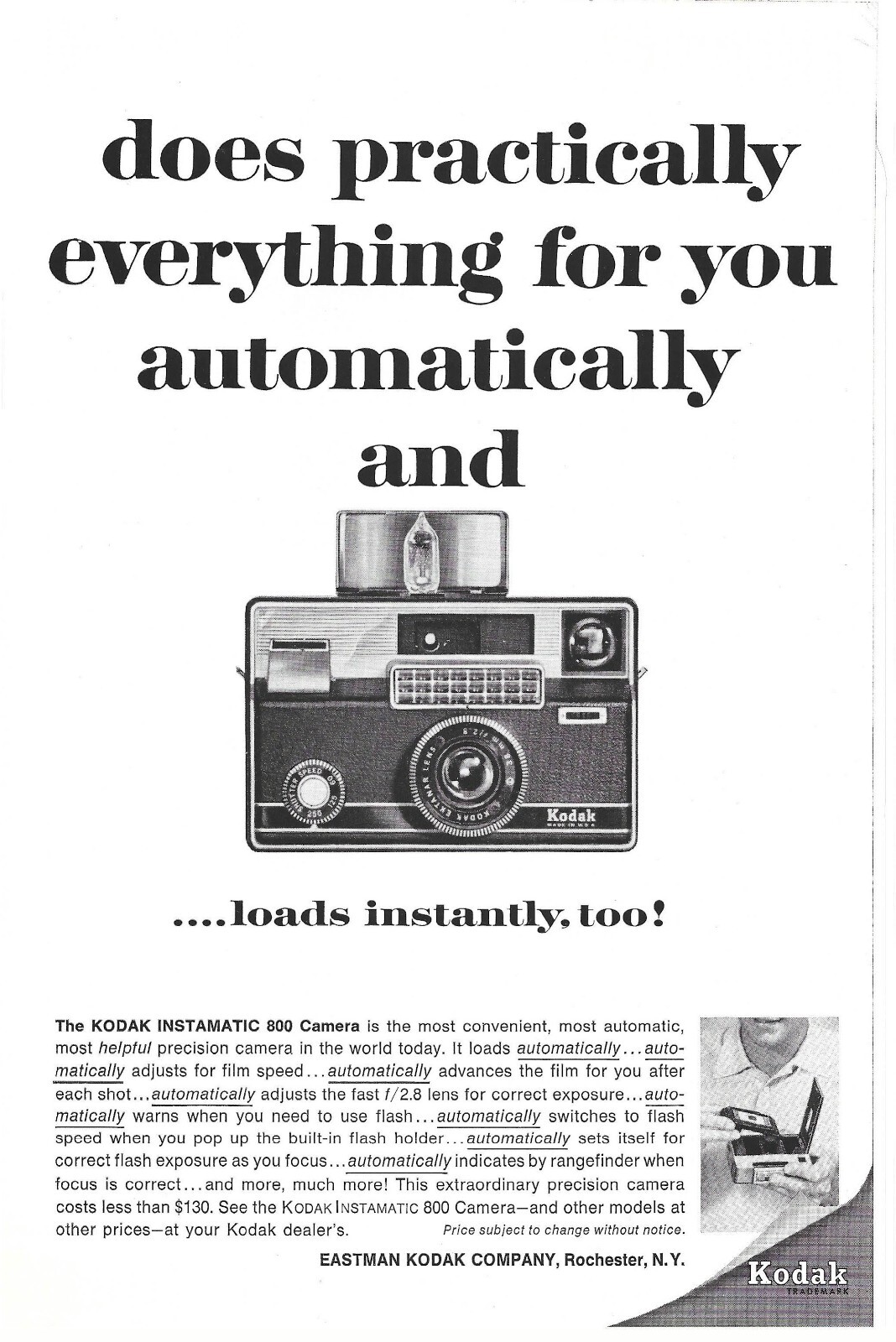 1965 Kodak Instamatic 800 Film Camera Vintage Print Ad Photography | eBay