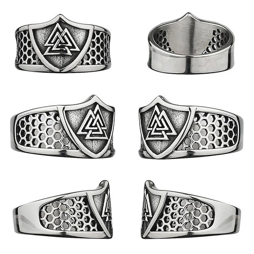 Viking Warrior Shield Rune Fashion Temperament Stainless Steel Rings ...
