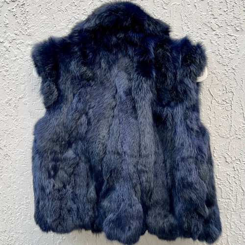 Adrienne Landau Collar Real Fur Rabbit Dyed Vest Jacket Blue Women's ...