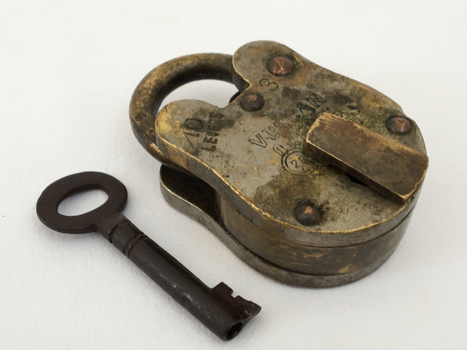 Lock Old Vintage Brass Padlock With Key Rich Patina Collectible Vulcan ...