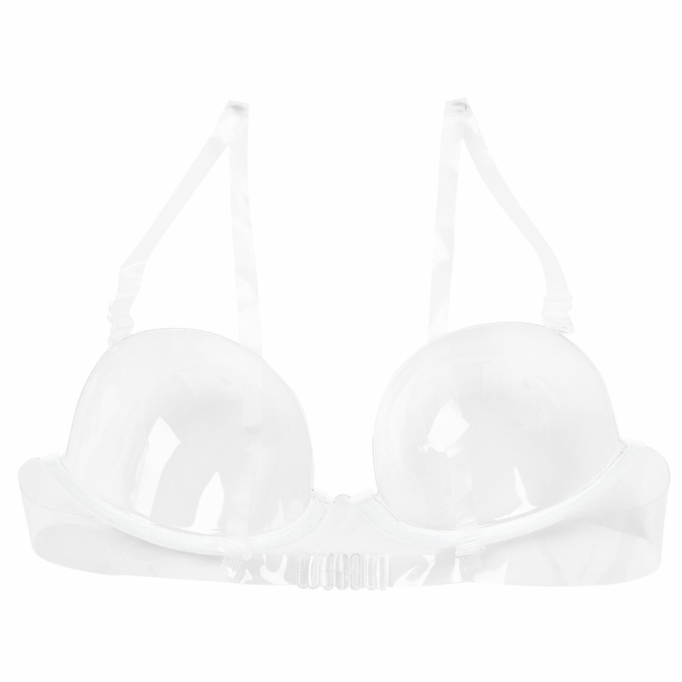 Women 3/4 Cup Transparent Plastic Bra Strap Gather Invisible Bras ...