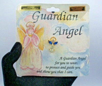 Genuine Austrian Crystal & Blue Sapphire (September) Guardian Angel Pin ...