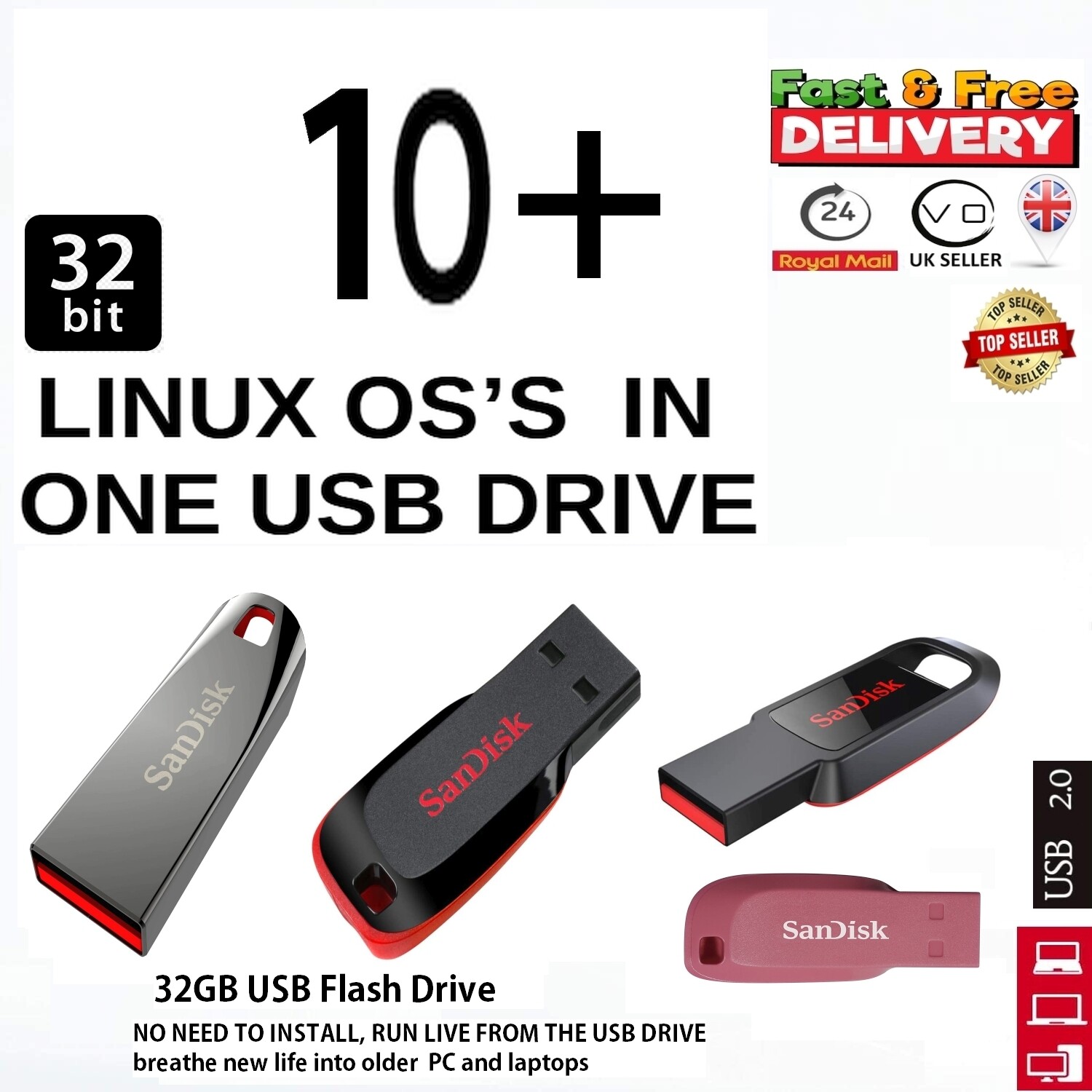 10+ 32bit Linux OS in 64GB USB Drive, Live RUN OR INSTALL for OLD PCs ...
