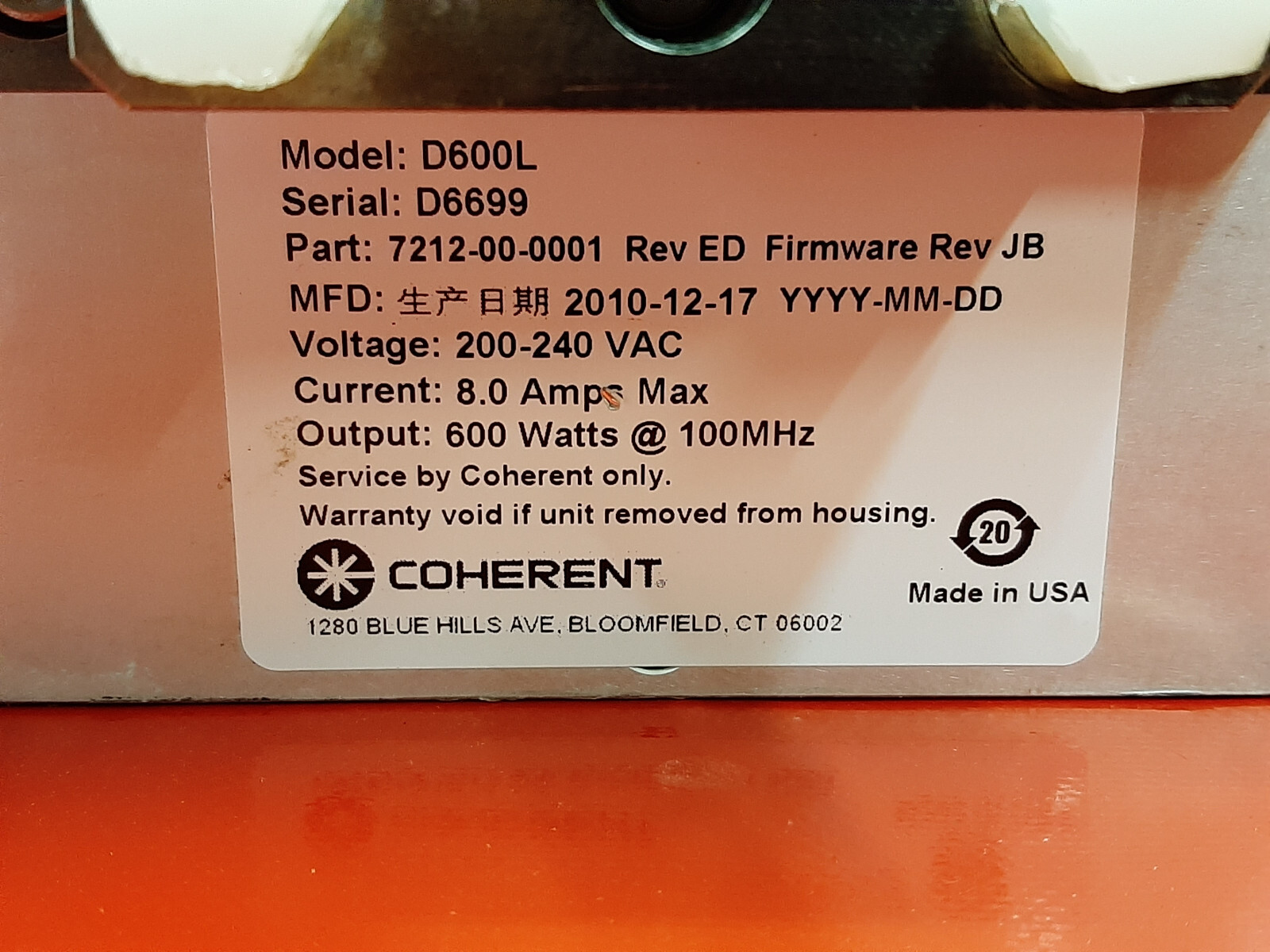 COHERENT D600 POWER SUPPLY Laser Model:D600L | eBay.de