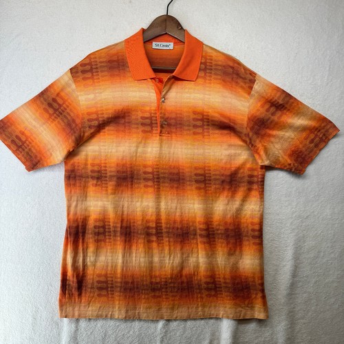St.Croix Men Size L Orange Striped Abstract Print Cotton Short Sleeve ...