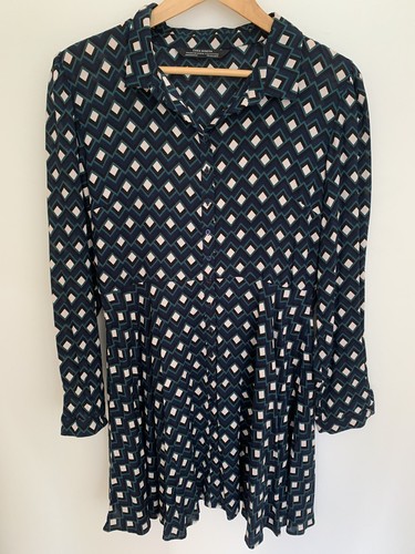 Zara Shirt Dress Size L Geometric Pattern Button Up Long Sleeves | eBay ...