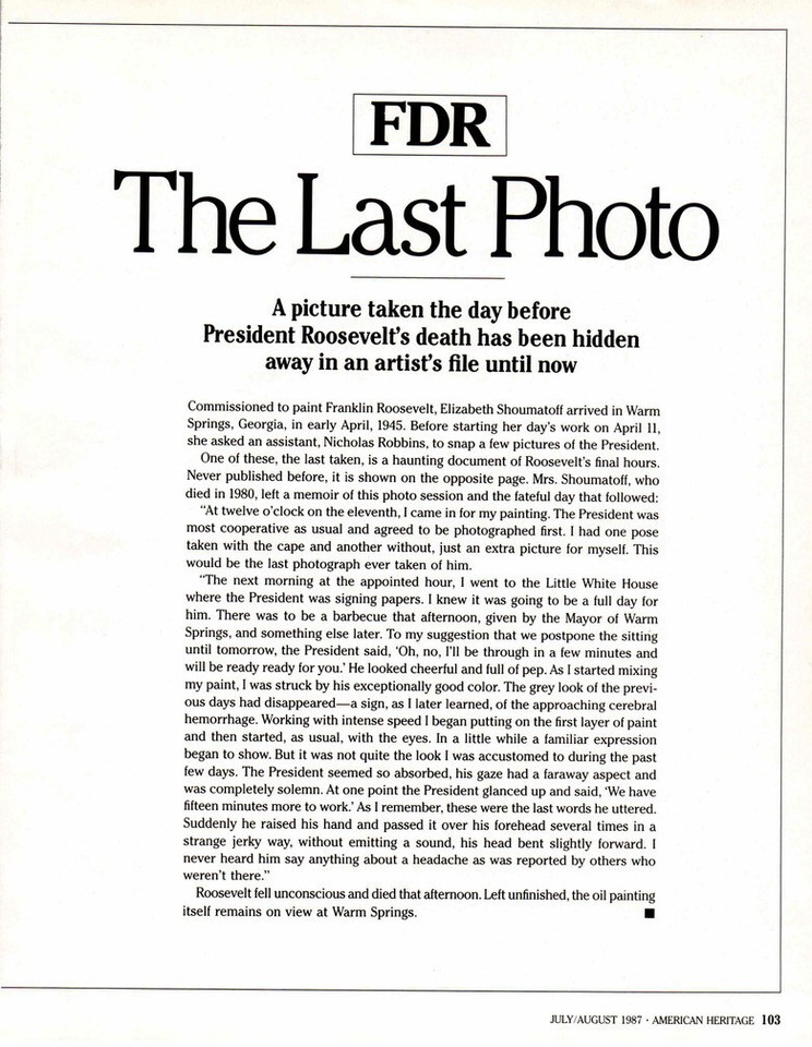 April 11, 1945 The Last Photo President Roosevelt -Vintage Magazine ...