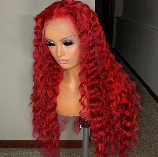 Glueless Long Red Curly Wigs Deep Wave Lace Front Wigs Synthetic ...