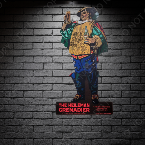 Vtg Style 1930’s Old Style Lager Beer Heileman Grenadier Metal Bar Sign ...