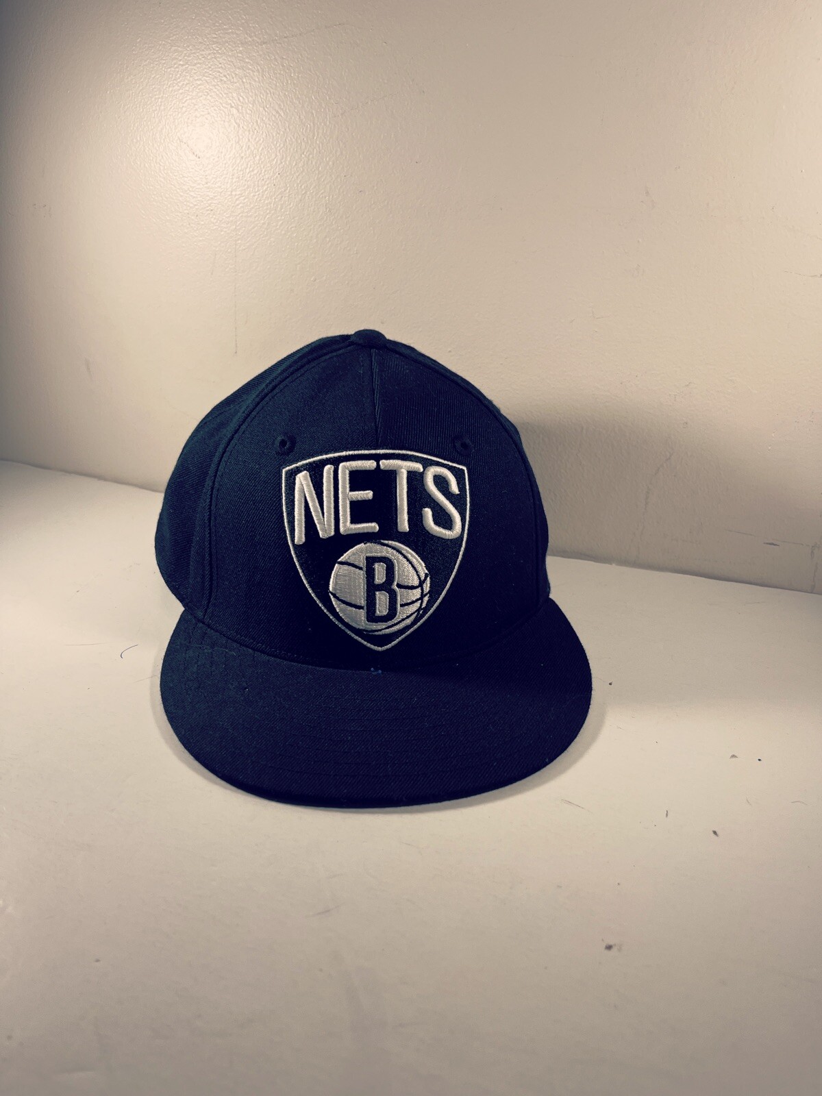 Brooklyn Nets Hat Cap Fitted Mens 7 1/2 Black White Mitchell Ness ...