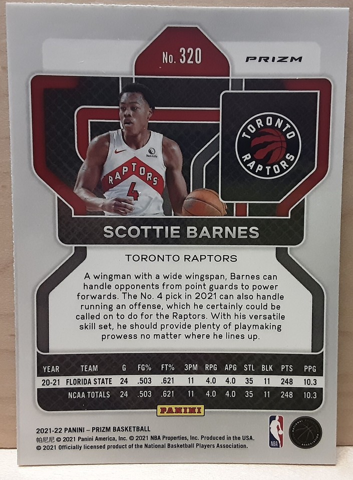 2021-22 Prizm Scottie Barnes Cracked Ice Rookie Card #320 Toronto ...