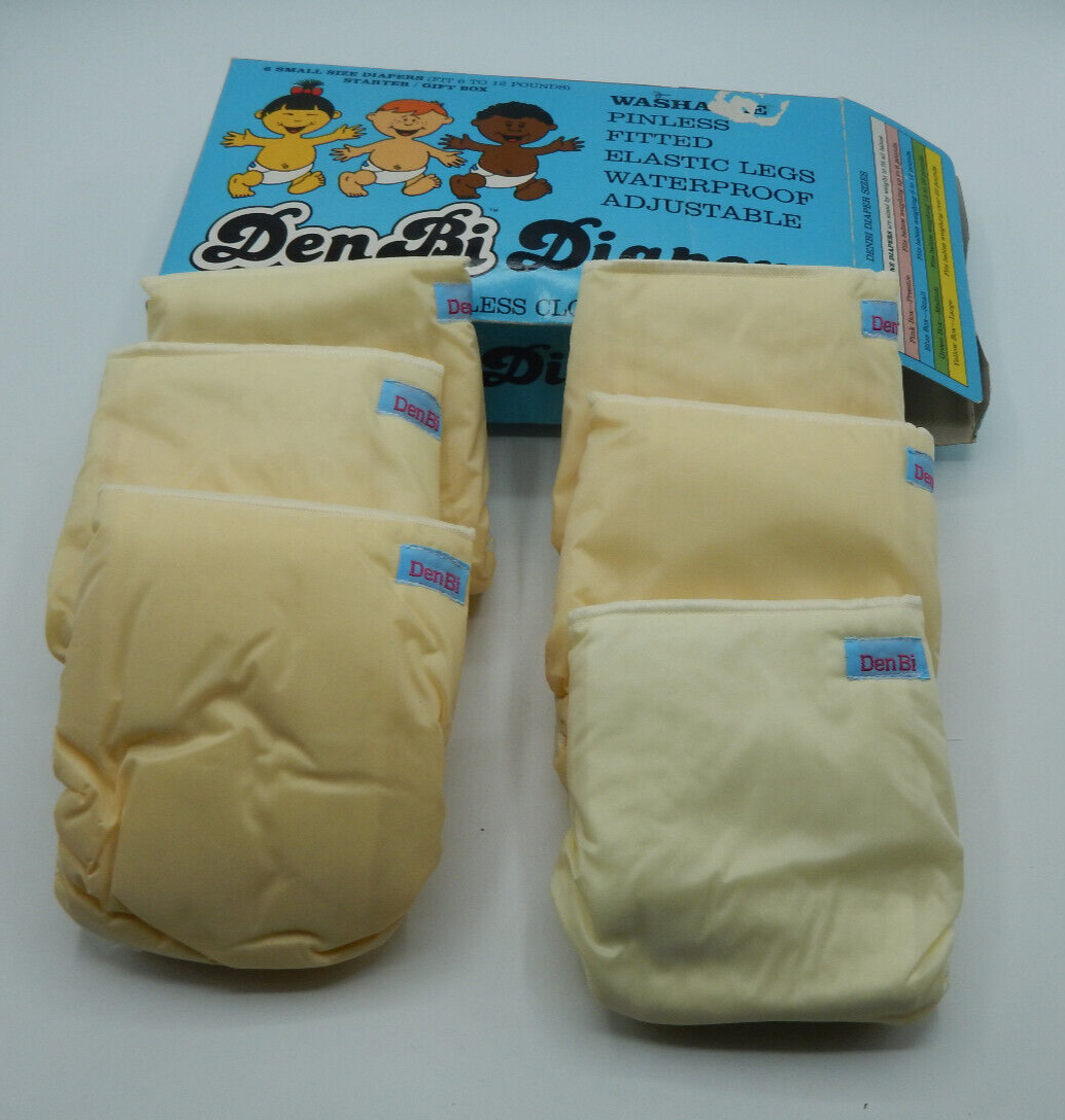 Vintage Rare 1983 DenBi Diapers (6) Small Size Washable Pinless Fitted ...
