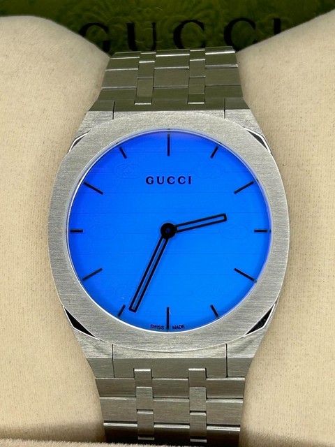 GUCCI 25H Quartz Blue 38 mm Dial Stainless Steel Men's Watch YA163408 ...