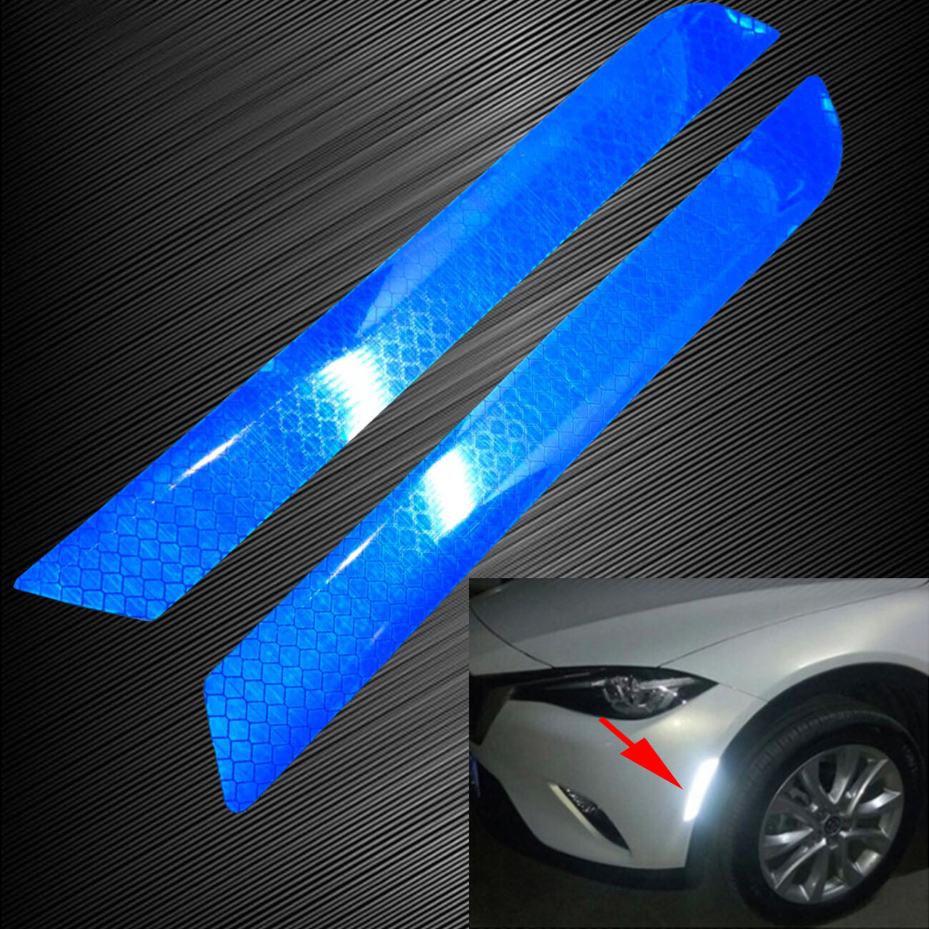 Blue Reflective Sticker Waterproof Pointed Head Stripe Graphic HK K | eBay