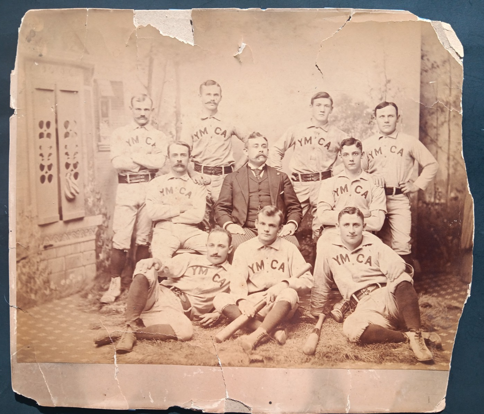 Large YMCA Baseball Team Photograph w/Baseball Bats Etc. 1880-1890 ...