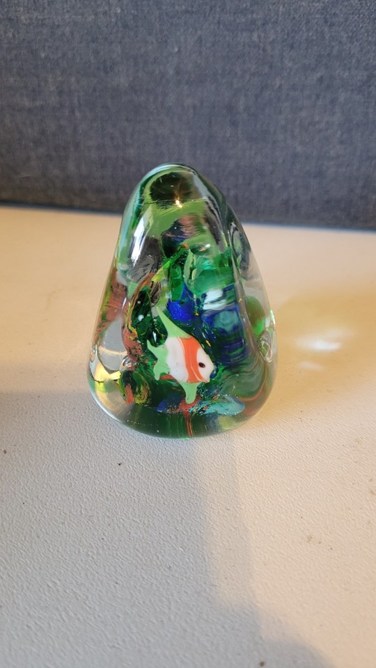 Art Glass Paperweight Fish Aquarium Glass Pyramid Shape | eBay