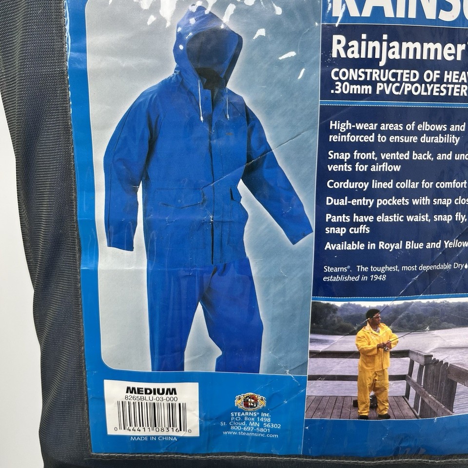 STEARNS 2-Pc Rain Suit Rainjammer .30 mm PVC/Polyester Medium Blue NEW ...