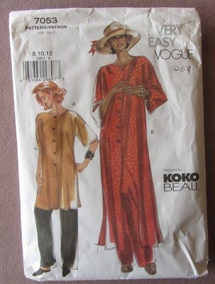 Vintage 1999 VOGUE Sewing Pattern 7053 KOKO BEALL Long Tunic & Pants 8 ...
