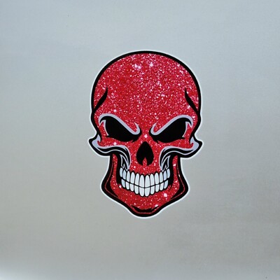 Red Glitter Effect Biker Skull Vinyl Sticker Decal For Car Helmet ...