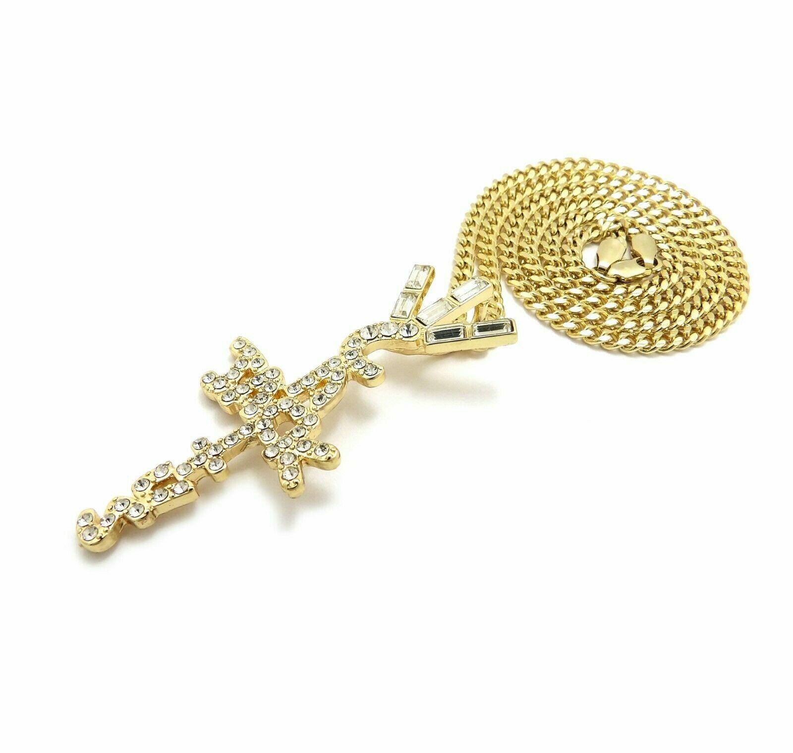 Hip Hop Travis Scott Cactus Jack Cross Pendant 24" Cuban Box Rope Chain ...