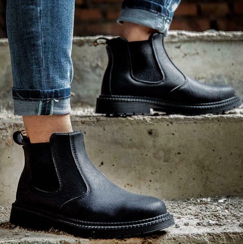 Mens Casual Steel Toe Work Safety Waterproof Pull On Ankle Boots Shoes ...