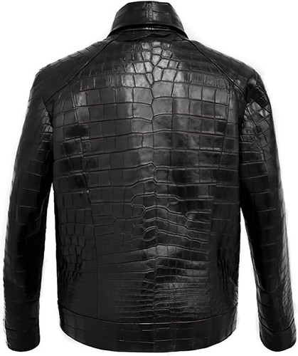 Men's Black Alligator Leather Jacket Cowhide Crocodile Embossed Size X ...