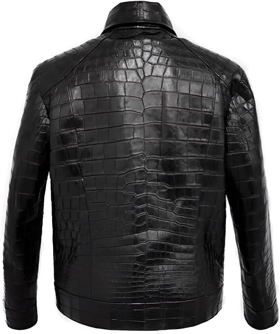 Men's Black Alligator Leather Jacket Cowhide Crocodile Embossed Size ...