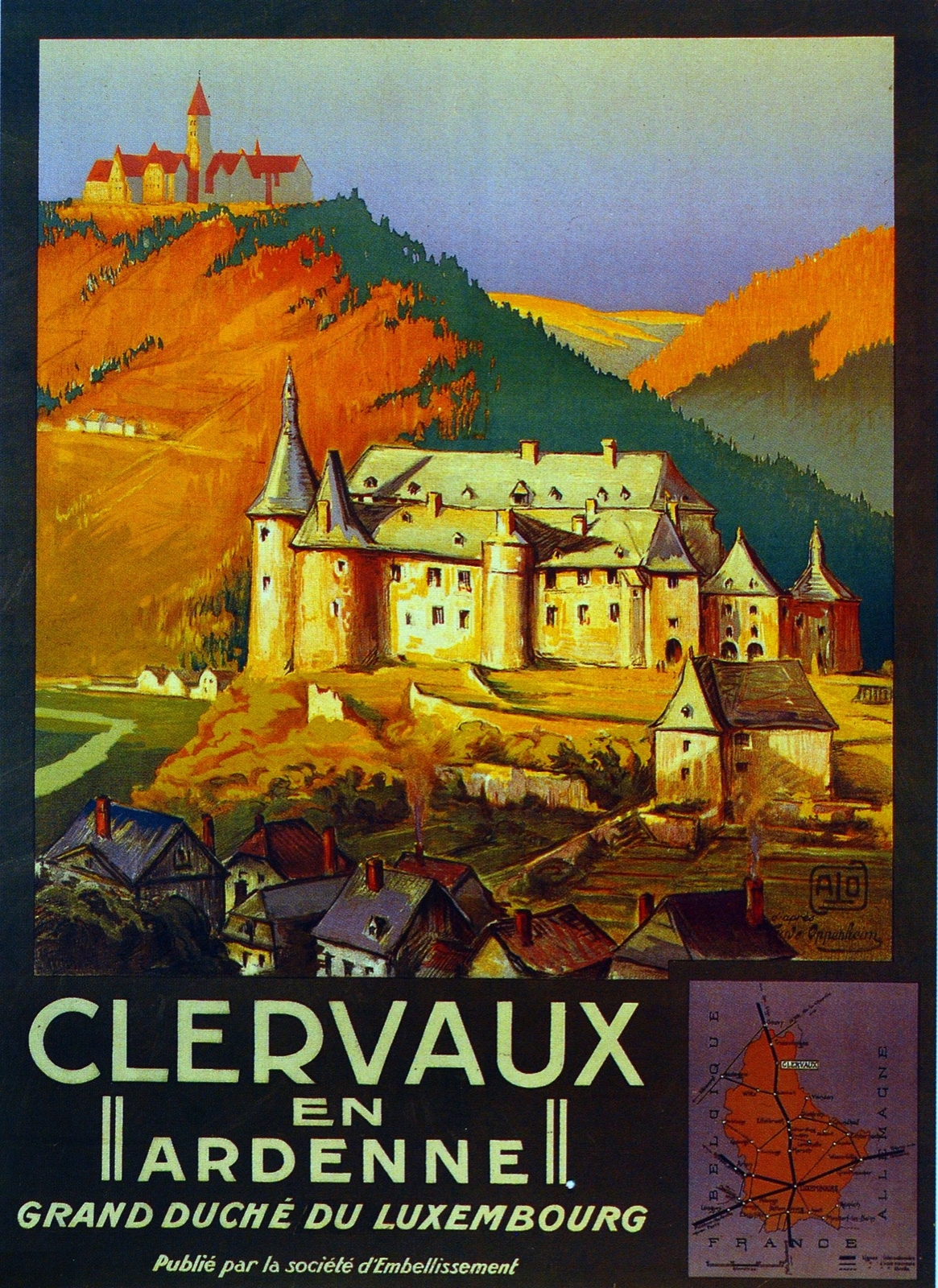 3044.Clervaux En Ardenne France Travel POSTER.French Art Office room ...