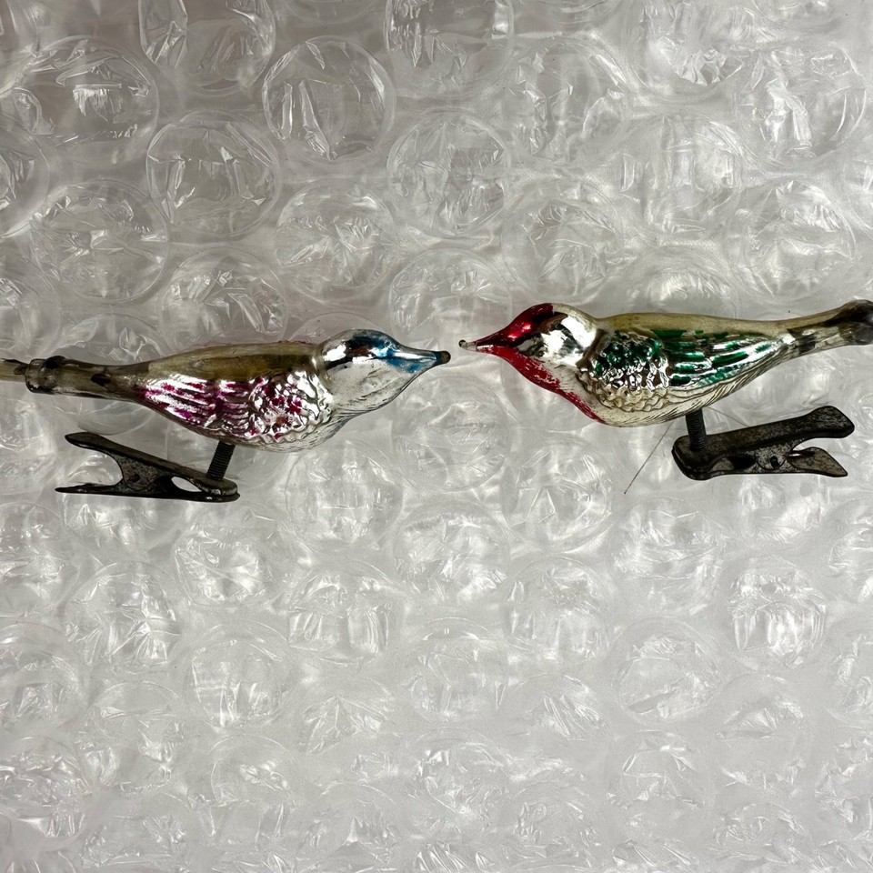 VTG 9 Mercury Plastic Bird Ornaments Clip Hanging Spun Filament 1930's ...