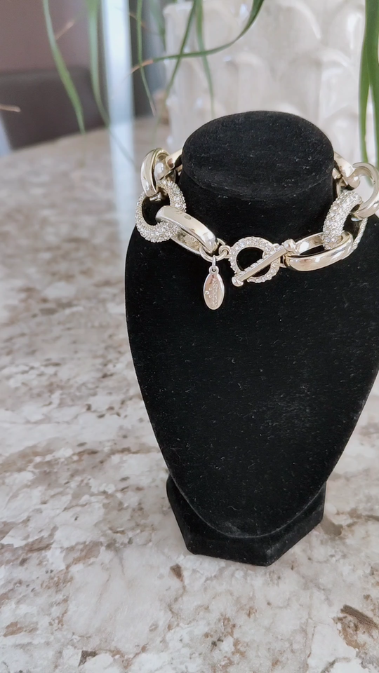 Ann Taylor Chunky Chain Clear Rhinestone Silver Tone Bracelet 7 ...