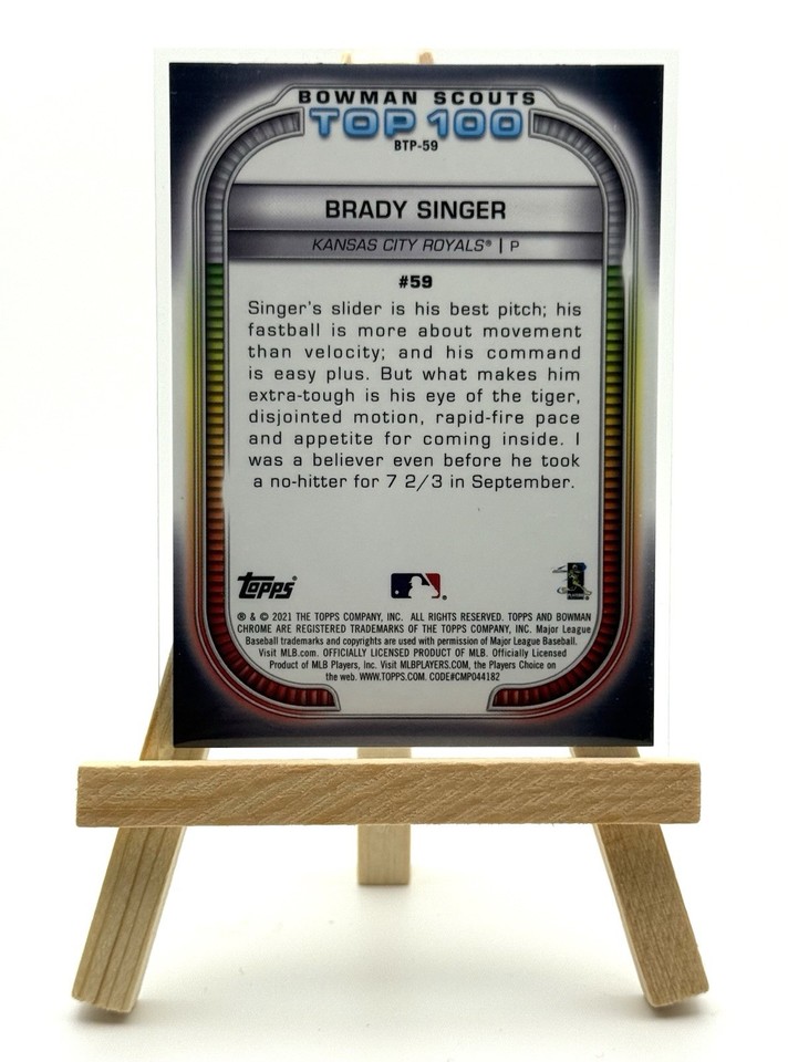 2021 Bowman Chrome Brady Singer Scouts Top 100 Gold Refractor Rookie RC ...