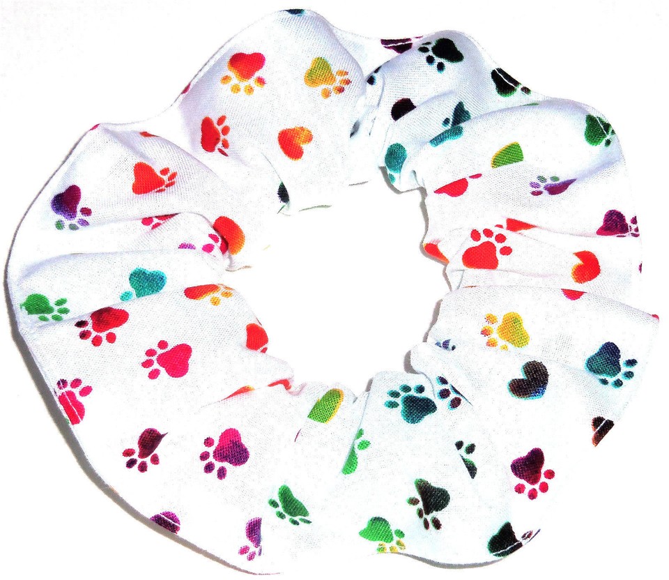 Hair Scrunchie Tie Ponytail Holder Dog Cat Paw Print Fabric Scrunchies ...