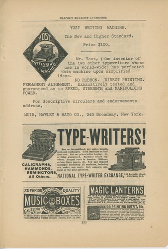 1890 Yost Writing Machine Typewriter Ad Muir Hawley & Mayo Co New York ...