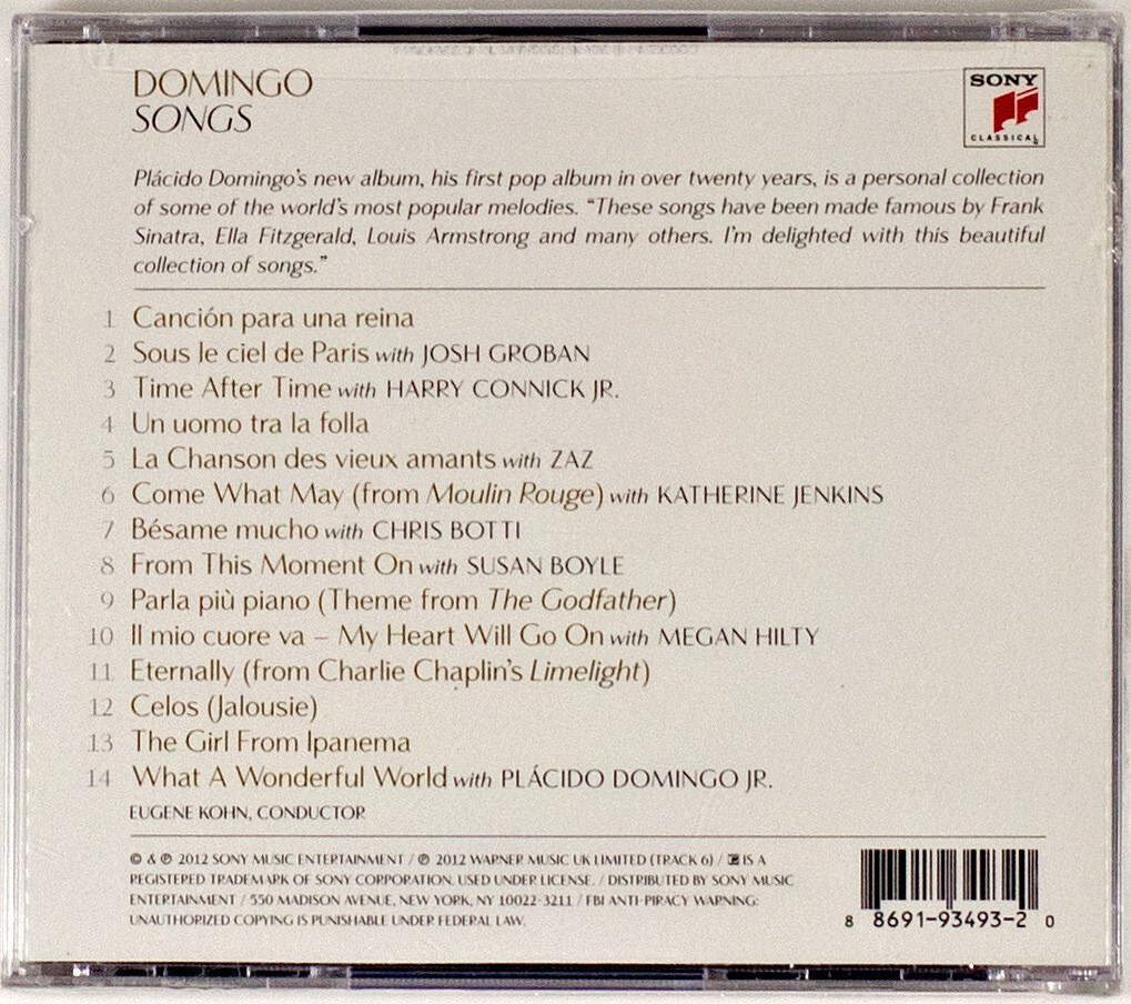 Placido Domingo Songs [CD] [Sealed] Including Duets, 2012 886919349320 ...
