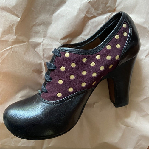 CHIE MIHARA VINTAGE SUEDE PLATFORM SHOES IN EGGPLANT GOLD ACCENT POLKA DOT 35 5 | eBay