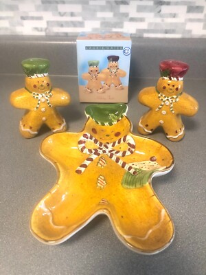 Gingerbread Man Christmas Dish + Salt & Pepper Shaker Laurie Gate ...
