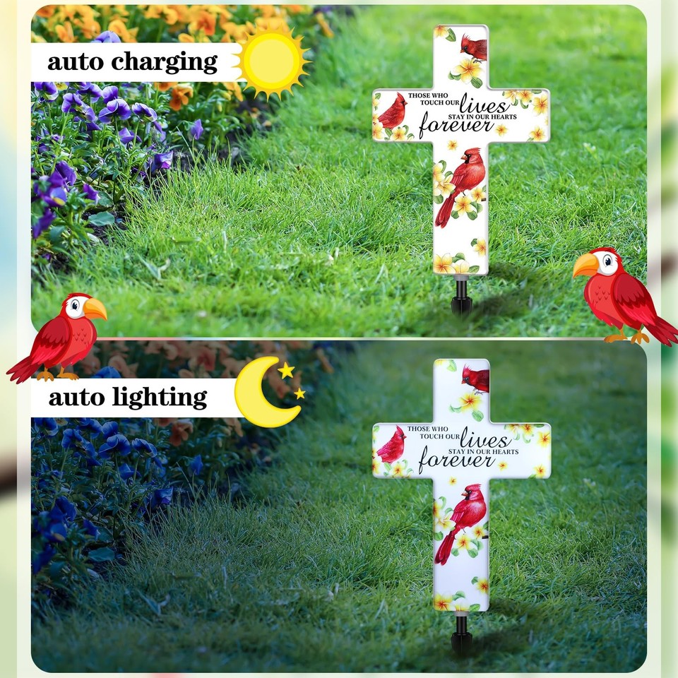 Cardinal Grave Solar Cross Lights Outdoor Memorial Garden Stake Cross ...